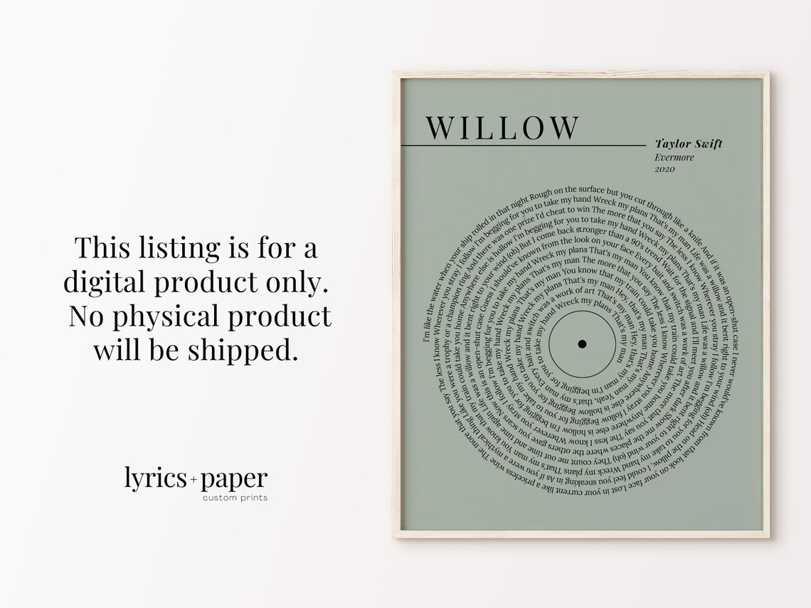 Record Lyrics Personalized Song print Favorite Song Digital | Etsy