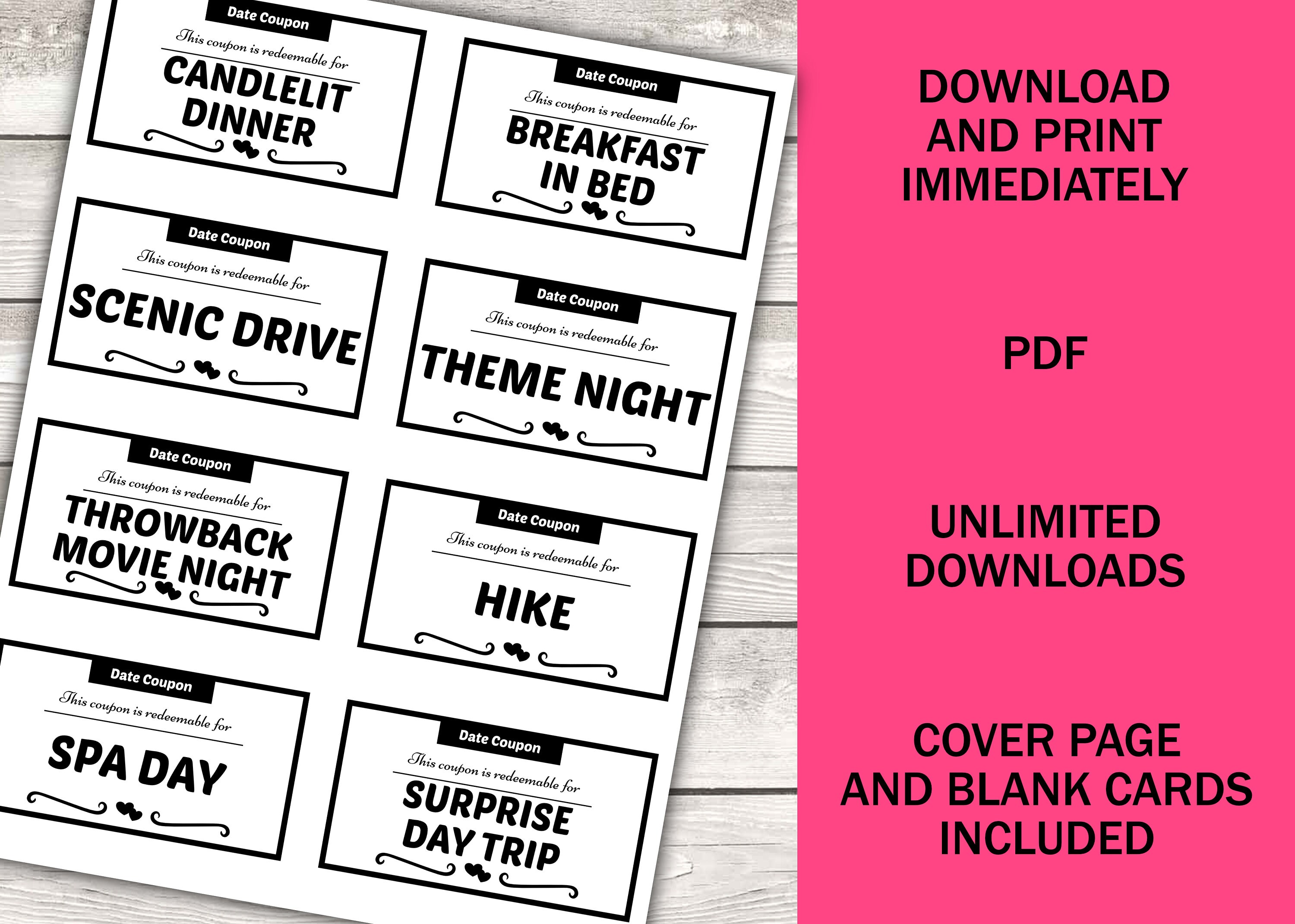 Printable Date Night Coupons - Valentines Day Gift for Her - Birthday ...