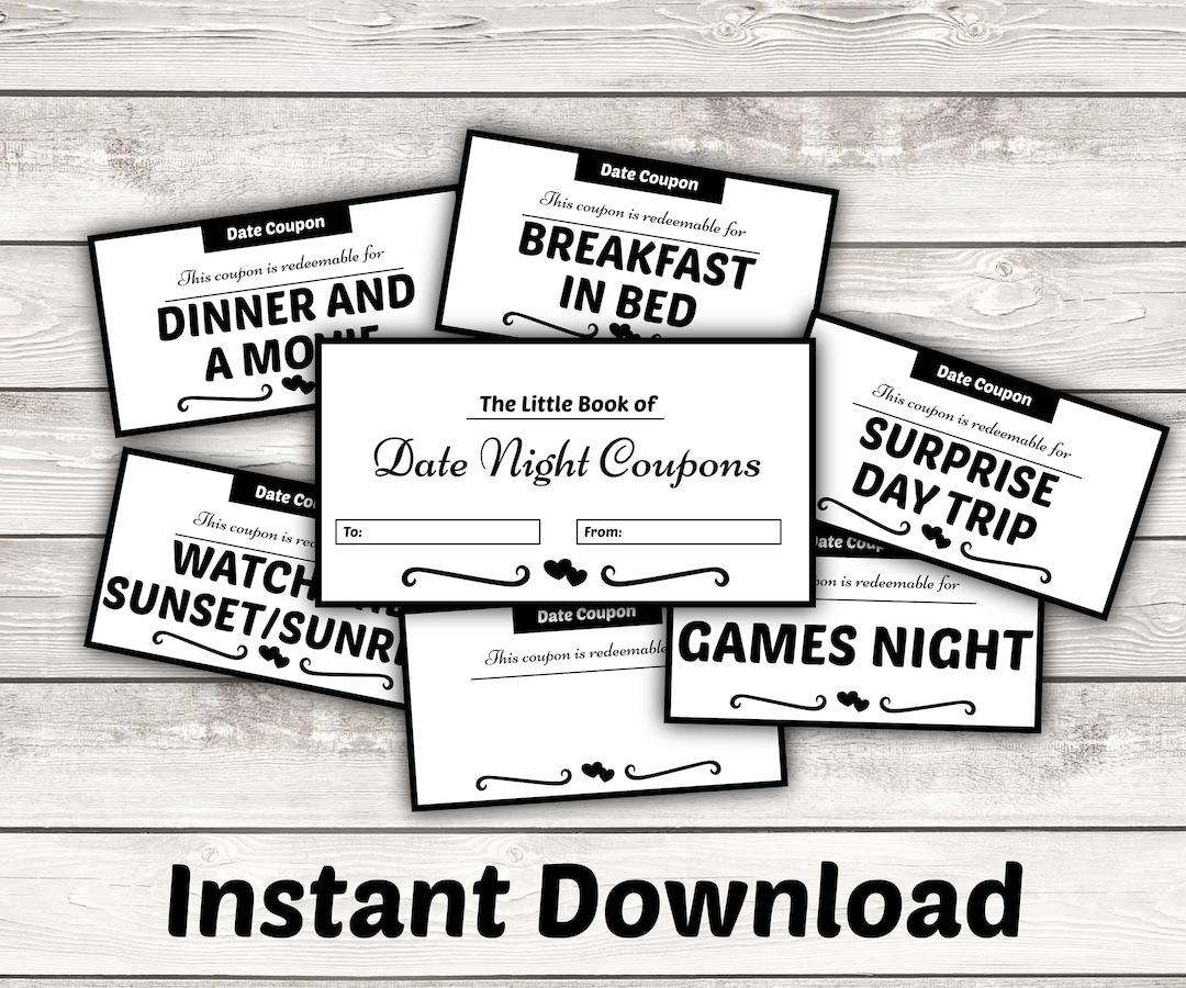 Printable Date Night Coupons Valentines Day Gift for Her Birthday Gift ...