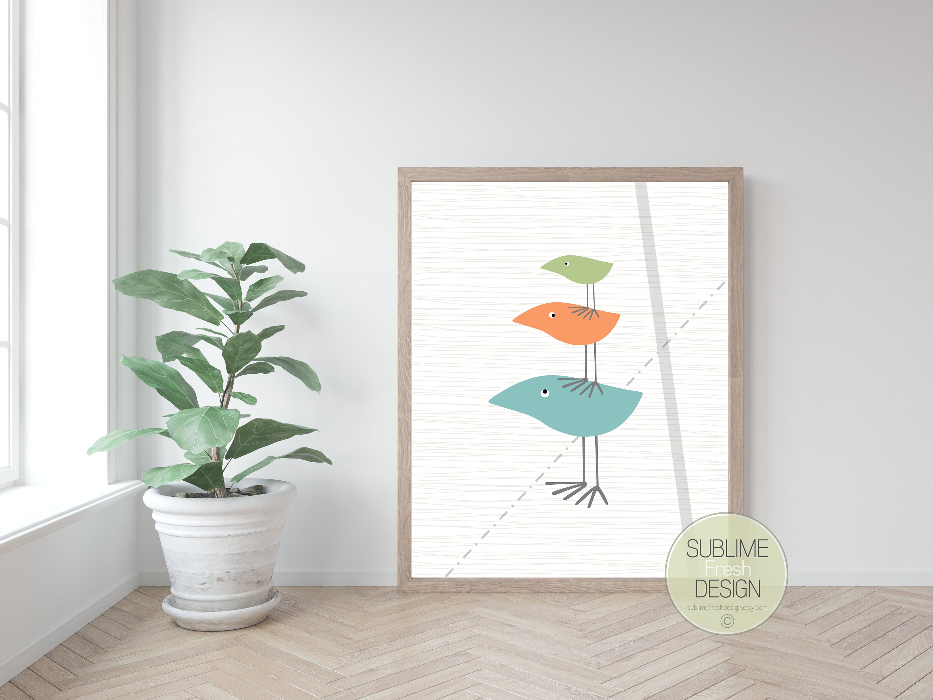 Mid Century Modern Inspired Bird Poster, Minimalist Art Digital ...