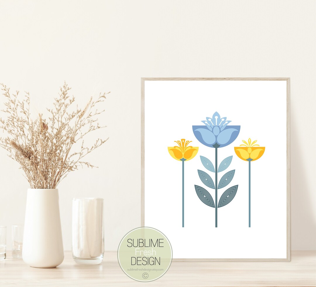 Scandinavian Flower Wall Art Print, Nordic Floral Decor Print, Instant ...