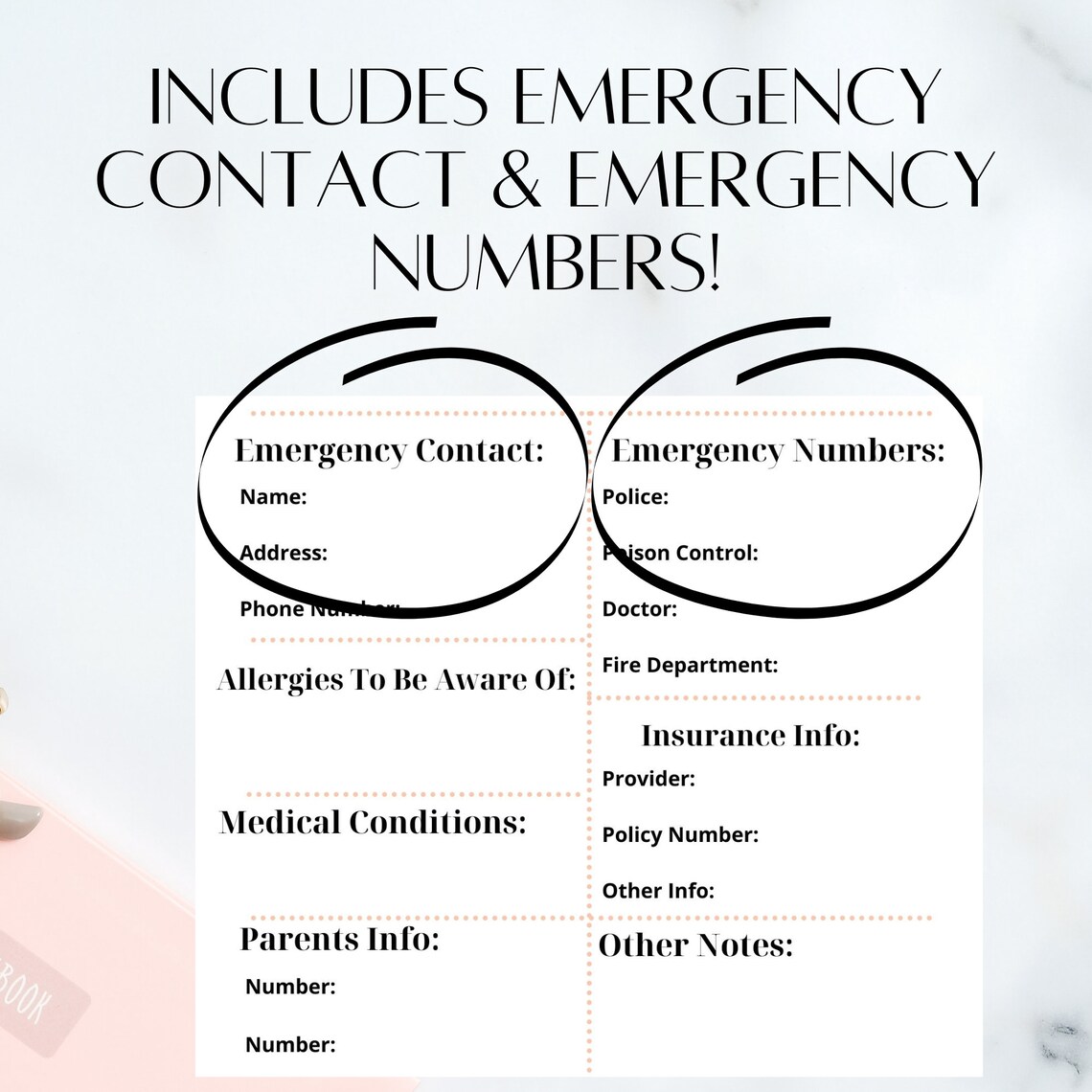Babysitter s Emergency Contact List Of Numbers Babysitter Etsy