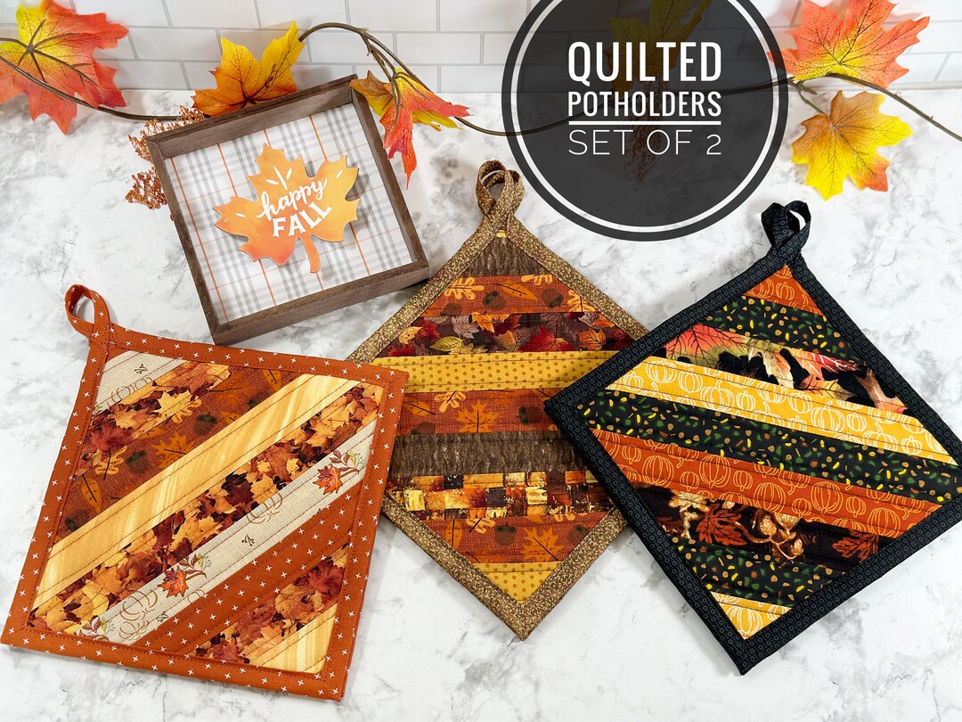 Fall Pot Holders, Quilted Potholders Handmade, Autumn Home Decor ...