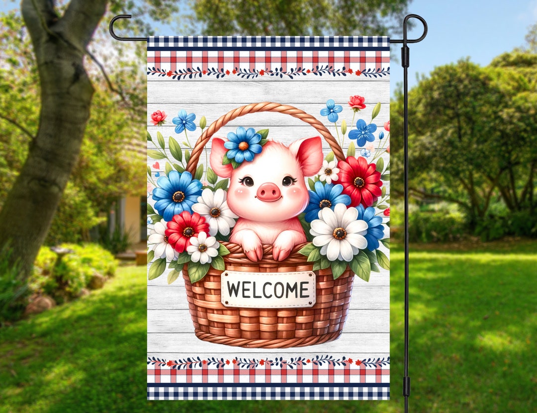 Cute Pig Garden Flag Png Sublimation Design 4th of July - Etsy