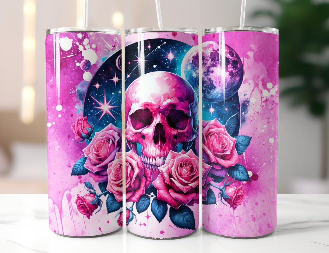 Pink Celestial Skull Floral 20 Oz Tumbler Wrap - Etsy