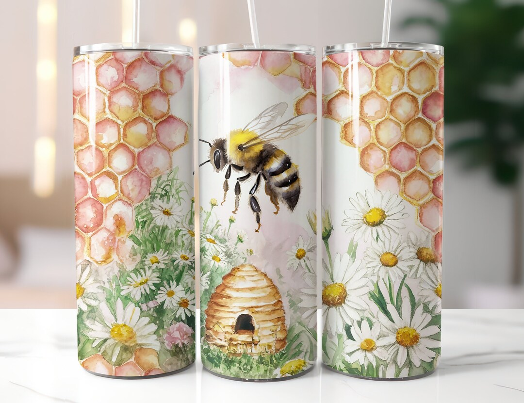 Watercolor Bee With Daisy Flowers and Honeycomb 20 Oz Tumbler Wrap - Etsy