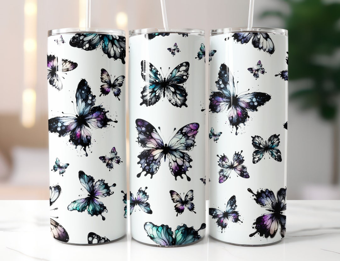 Black Alcohol Ink Butterflies 20 Oz Tumbler Wrap - Etsy
