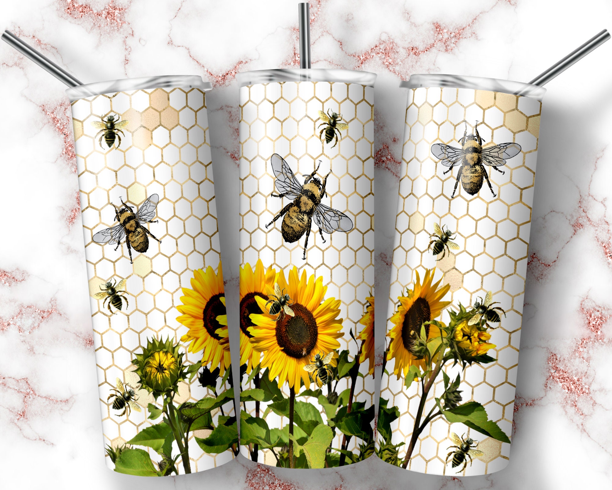 Bee Tumbler Wrapsunflowers 20oz Tumbler Wrap PNG Download - Etsy