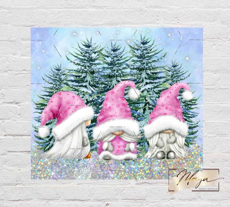 Pink Christmas Gnomes 20oz Winter Tumbler Wrap Digital - Etsy