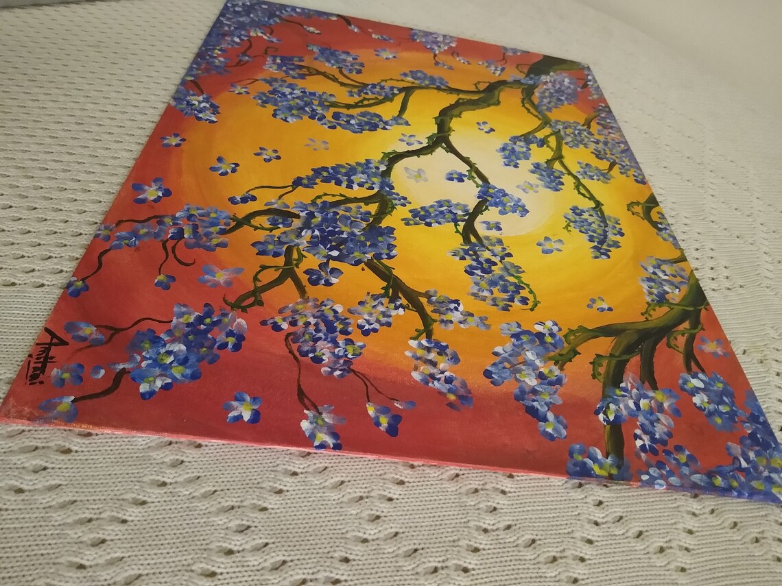 Blue Flowers Hand Painted Acrylic Painting Original Painting - Etsy