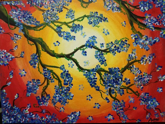 Blue Flowers Hand Painted Acrylic Painting Original Painting - Etsy