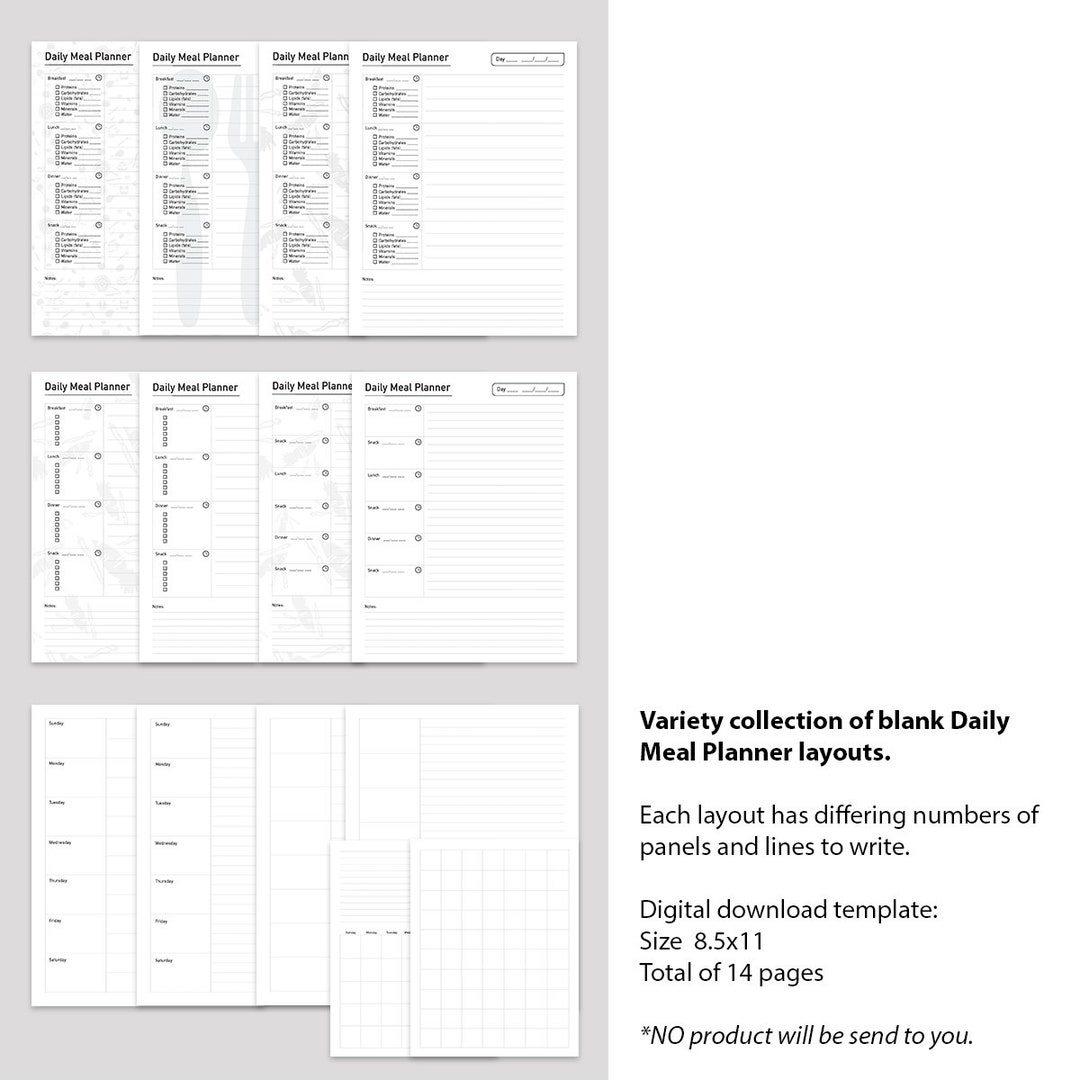 Random Pages: Variety Collection of Blank Daily Meal Planner Layouts ...