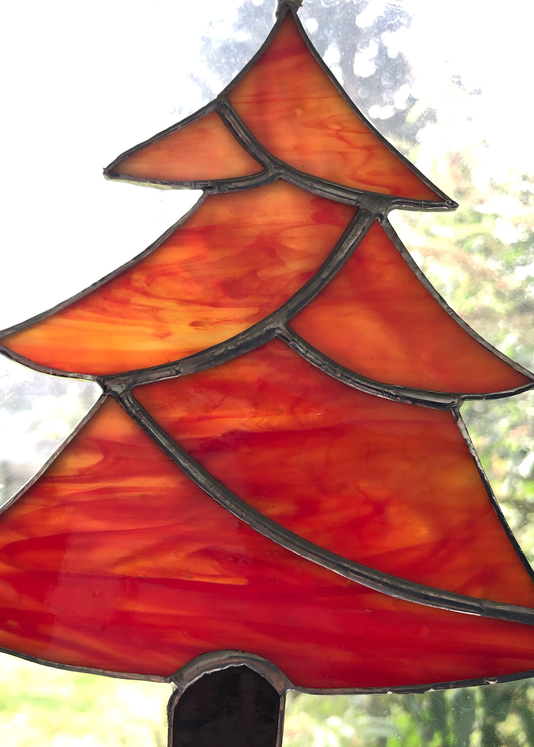 Stained Glass Evergreen Tree: Red Swirl Glass - Etsy