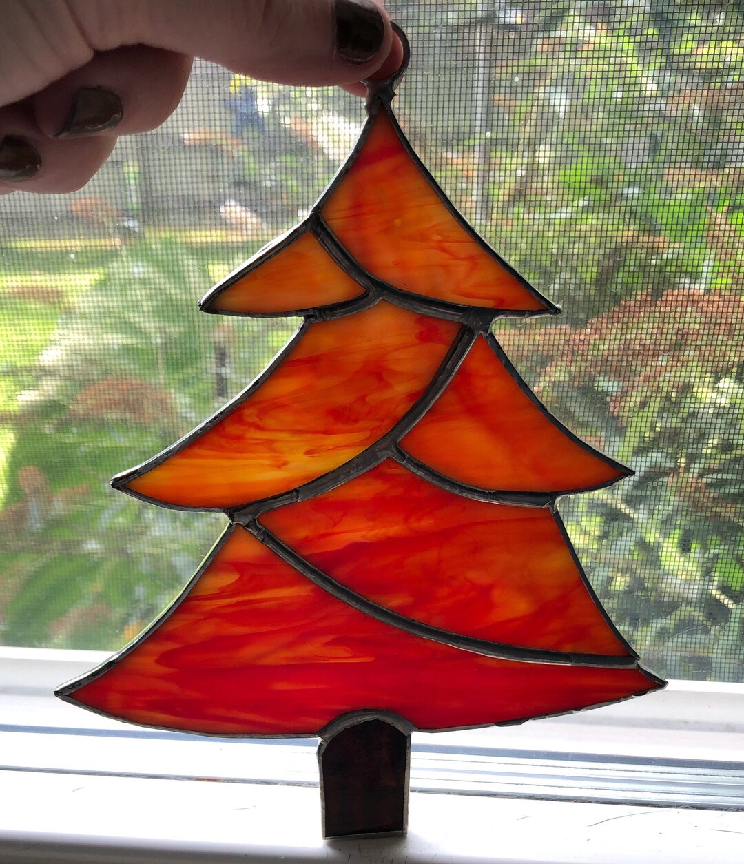 Stained Glass Evergreen Tree: Red Swirl Glass - Etsy