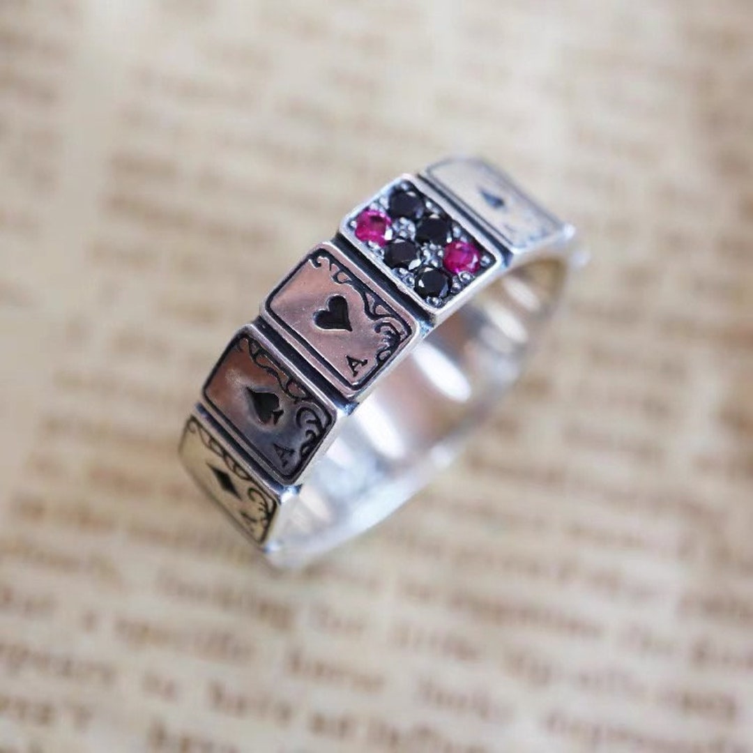 Poker Ring, Silver Poker Ring, Swarovski Crystals Inlay Ring, Designer ...