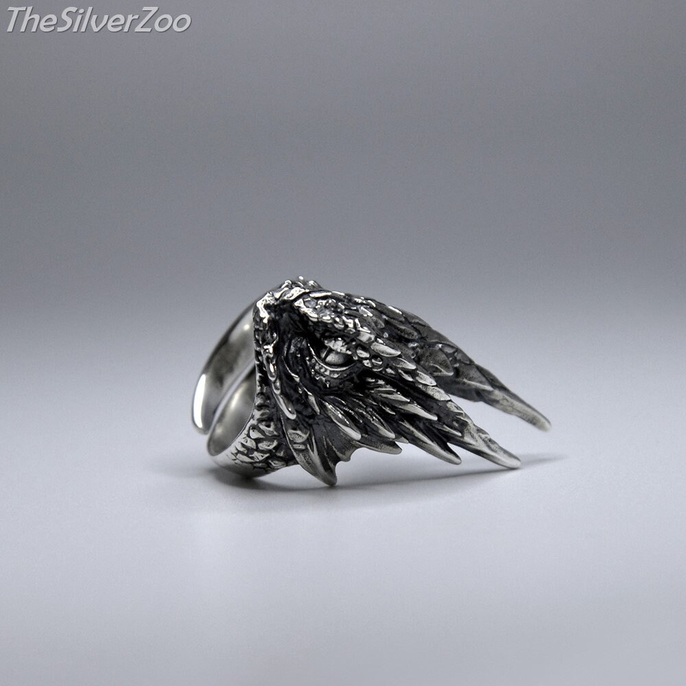 Pure Silver Dragon Head Ring Open Adjustable Dragon Ring - Etsy