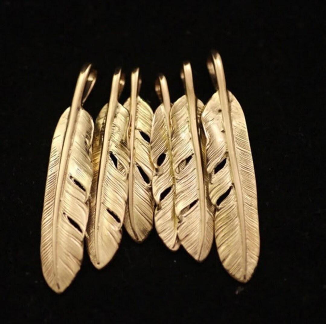 18K Gold Feather Pendant, Plain Feather 18K Gold, Basic Feather ...