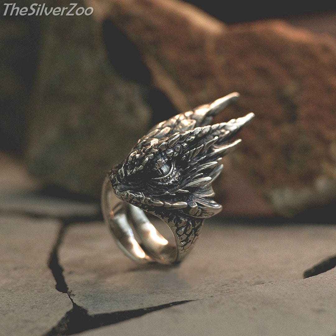 Pure Silver Dragon Head Ring Open Adjustable Dragon Ring - Etsy