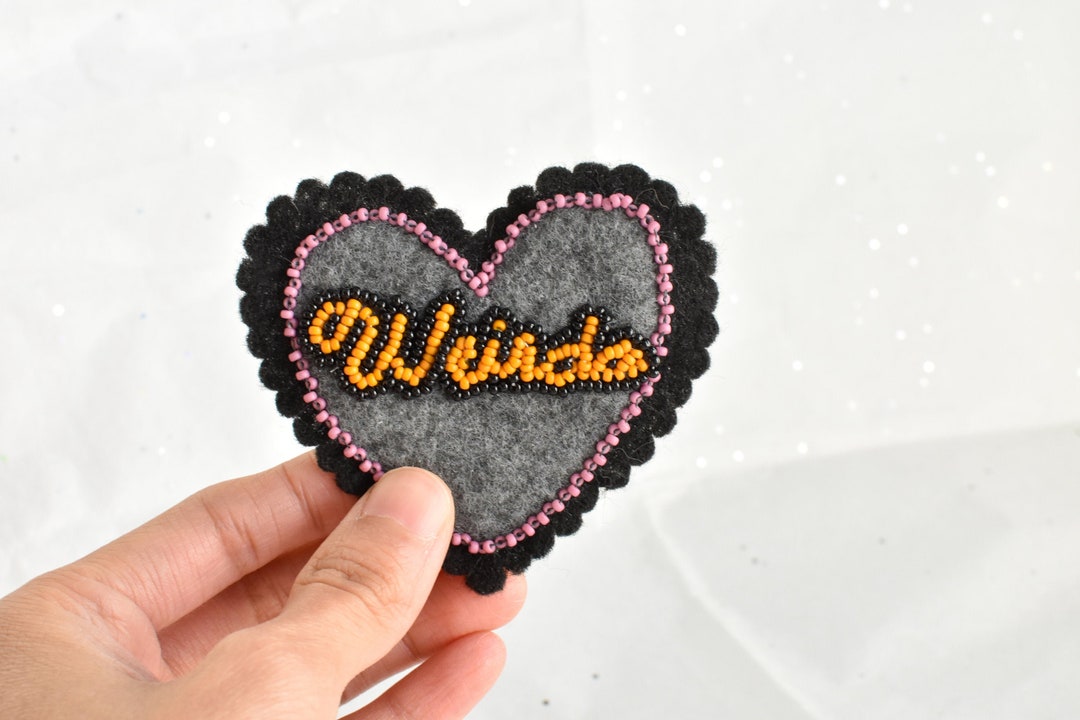 Weirdo Patch Pin Seed Bead Pin, Handmade, Heart - Etsy