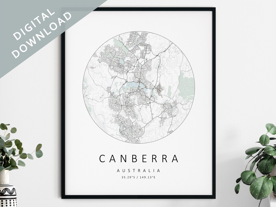 Canberra Map Print | Map of Canberra | Canberra Australia City Map Art ...