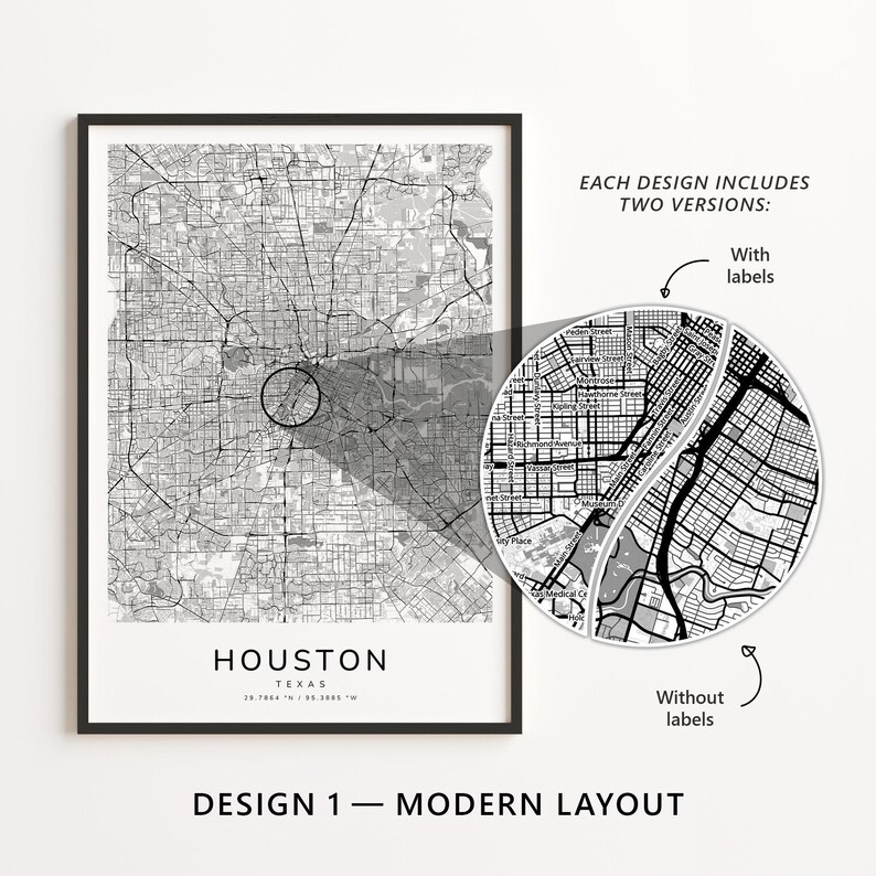Houston, Texas Map Printable – Digital Download City Map Wall Art ...