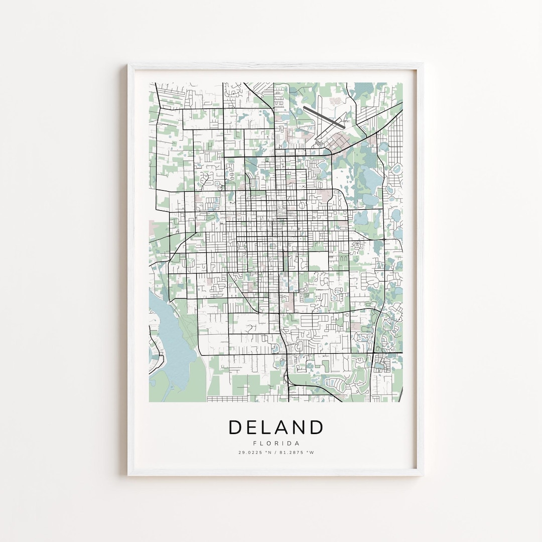 Deland Florida Map Print – Detailed Street Map Wall Art, Modern City ...