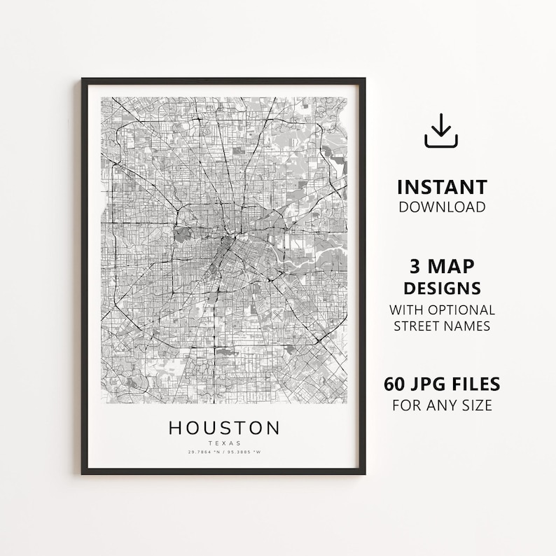 Houston, Texas Map Printable – Digital Download City Map Wall Art ...