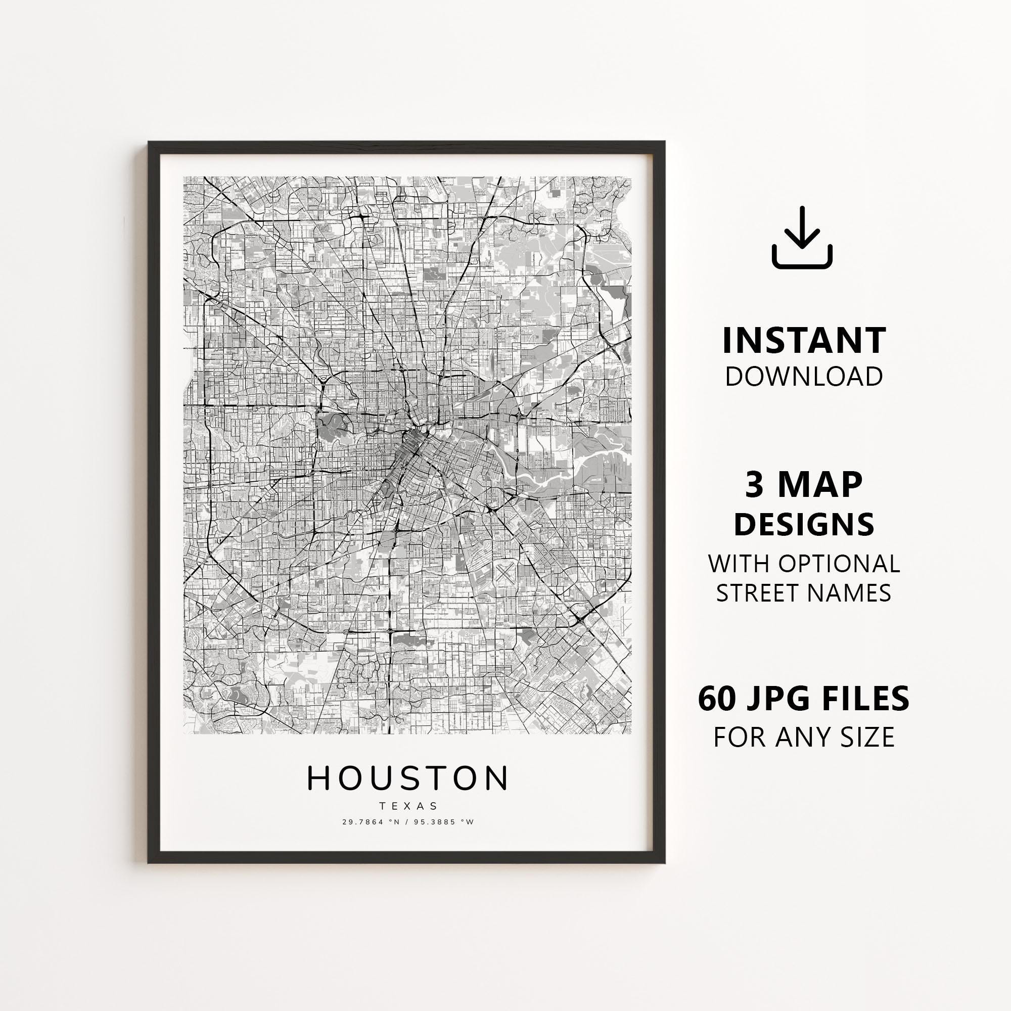 Houston, Texas Map Printable – Digital Download City Map Wall Art ...