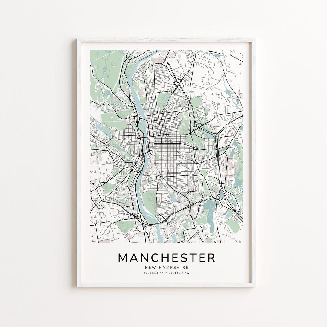 Manchester New Hampshire Map Print – Detailed Street Map Wall Art ...
