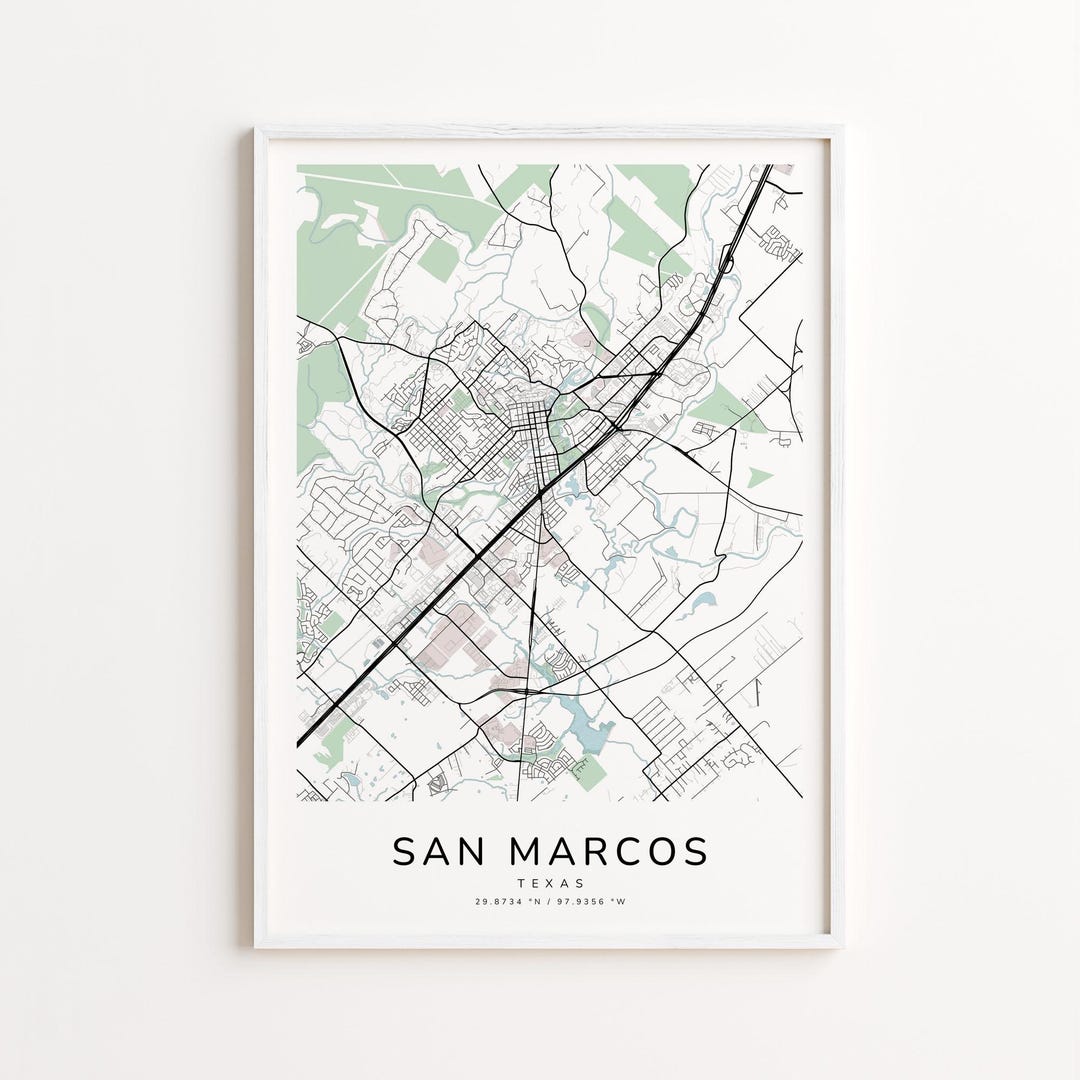 San Marcos Texas Map Print – Detailed Street Map Wall Art, Modern City ...