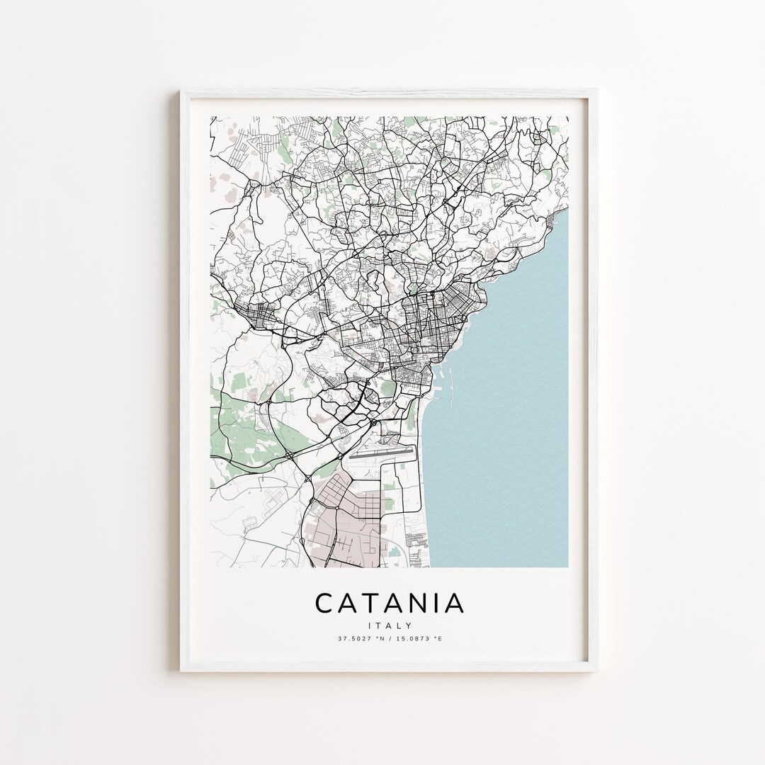 Catania Italy Map Print – Detailed Street Map Wall Art, Modern City Map ...