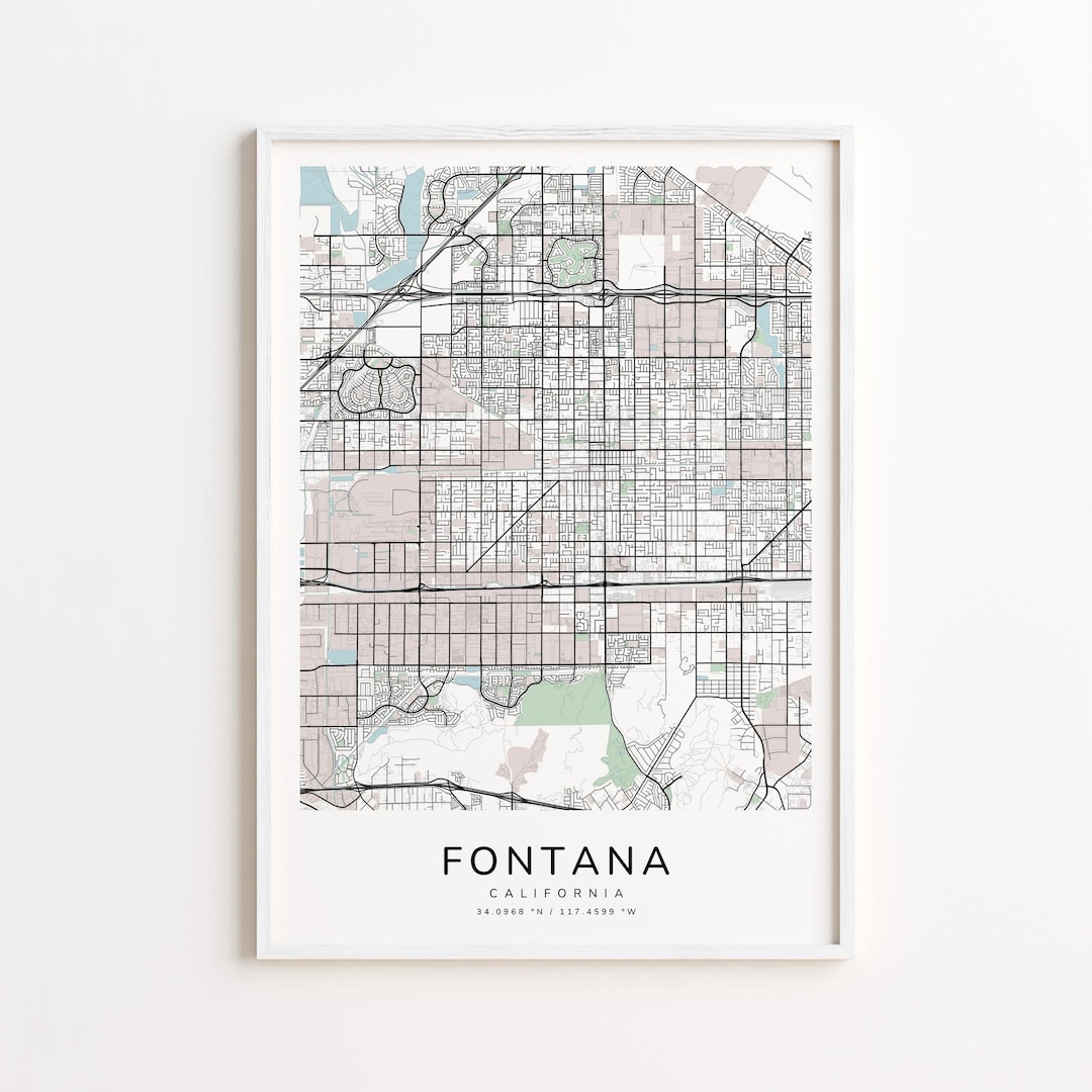 Fontana California Map Print – Detailed Street Map Wall Art, Modern ...