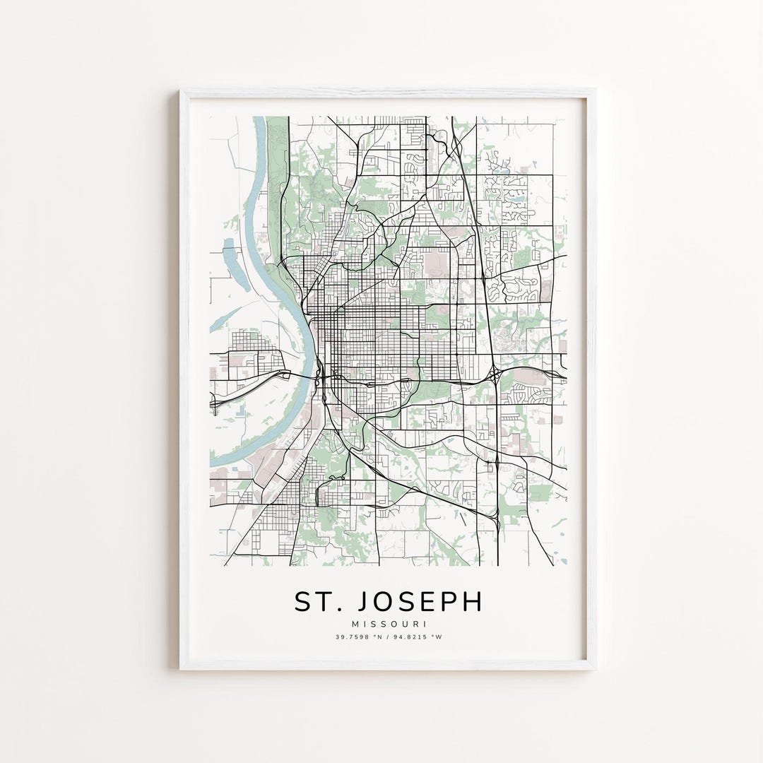 St. Joseph Missouri Map Print – Detailed Street Map Wall Art, Modern ...