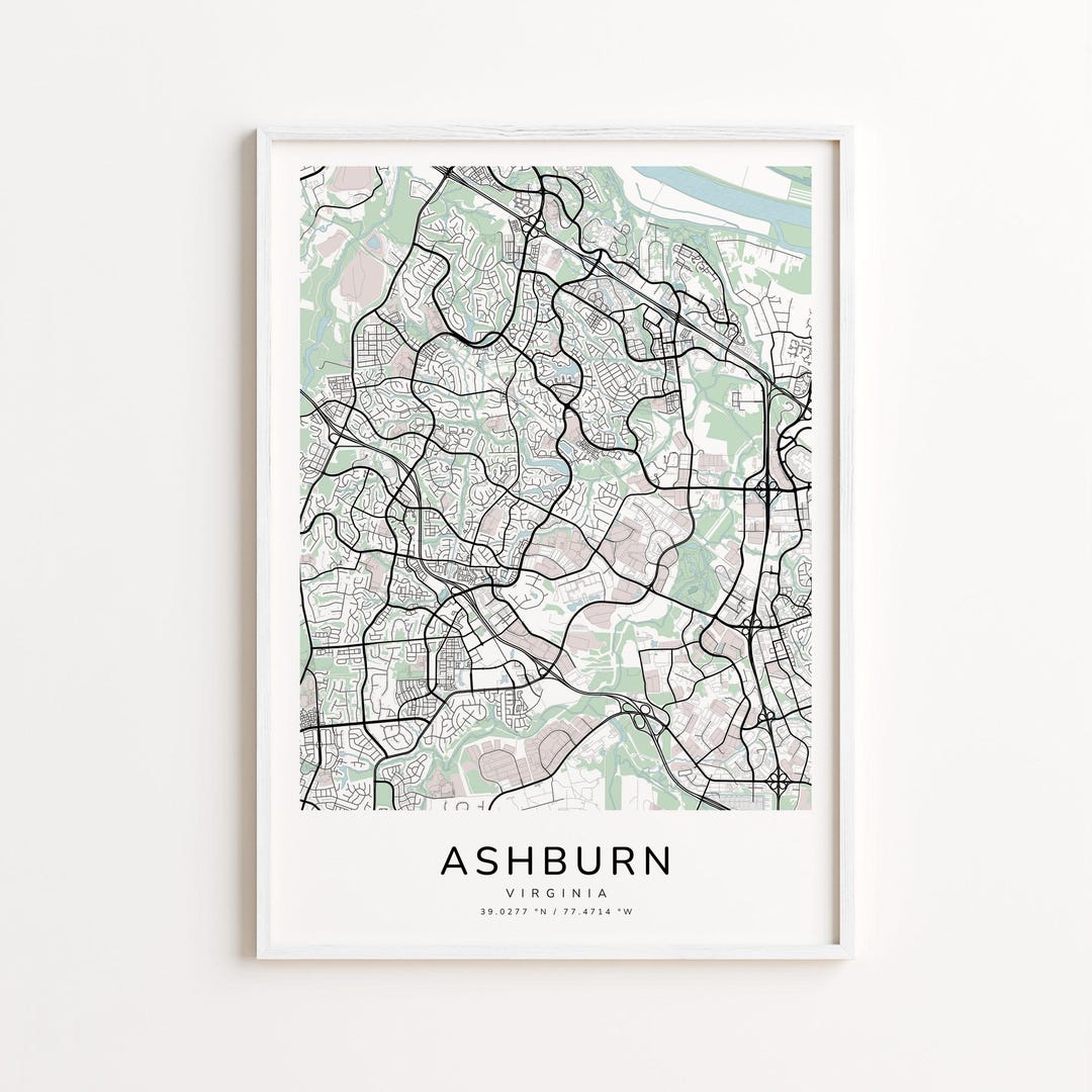 Ashburn Virginia Map Print – Detailed Street Map Wall Art, Modern City ...