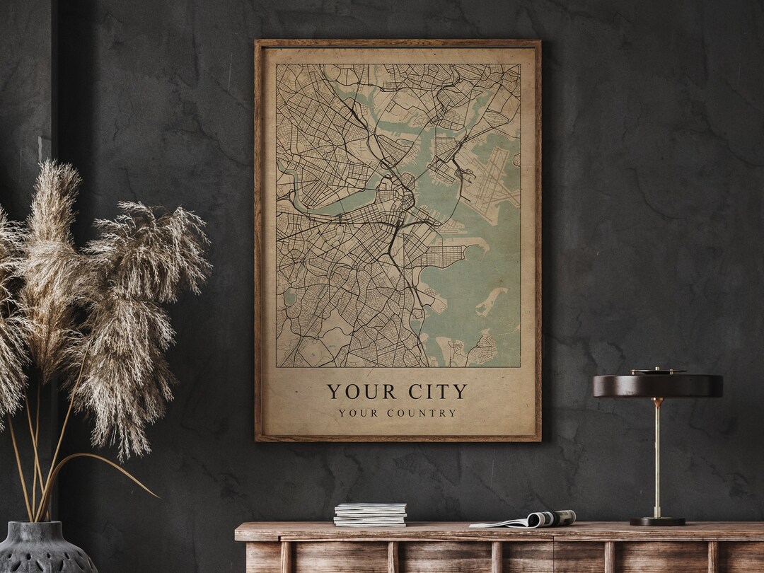 Custom Vintage Map Print: Personalized Location Wall Art (digital or ...