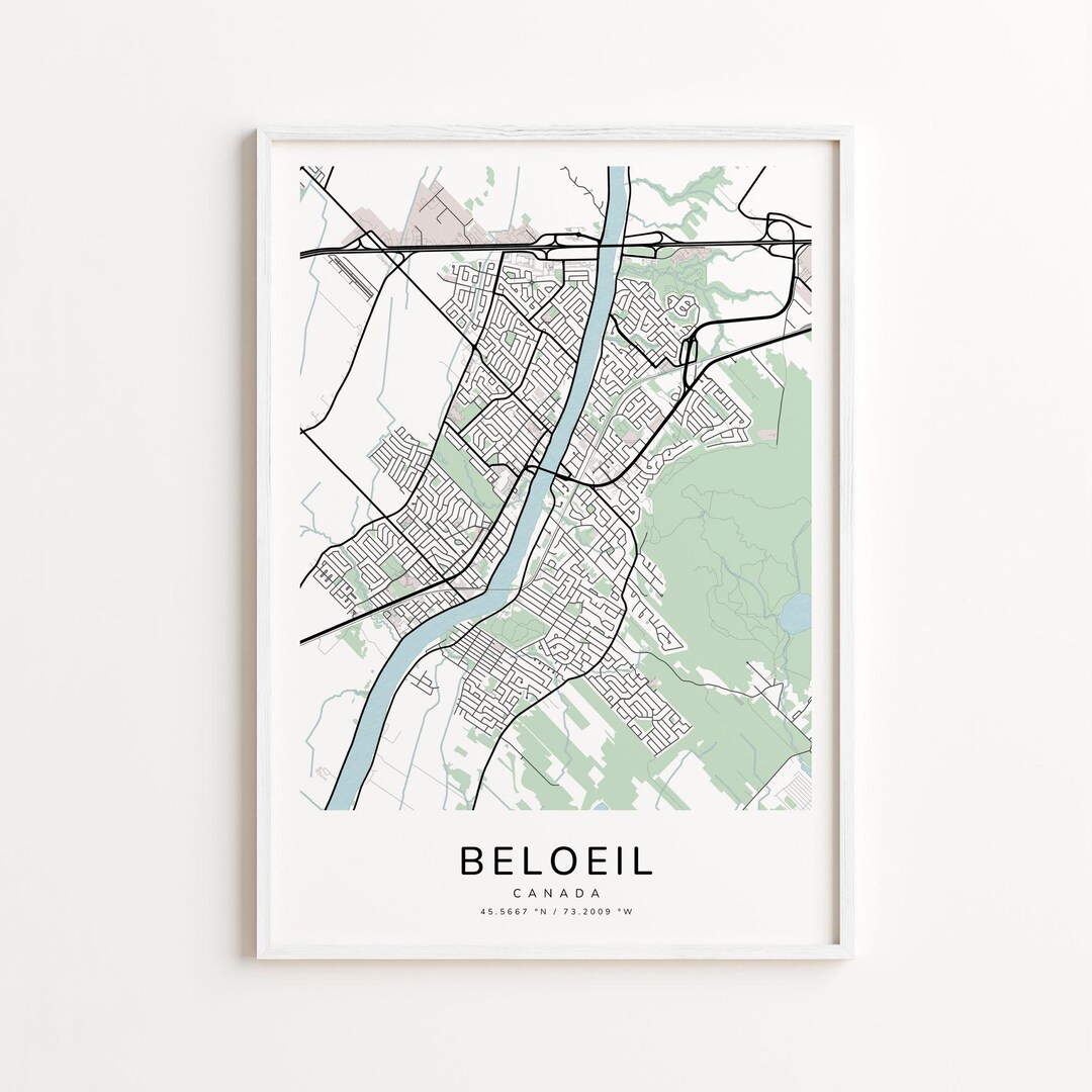 Beloeil Canada Map Print – Detailed Street Map Wall Art, Modern City ...
