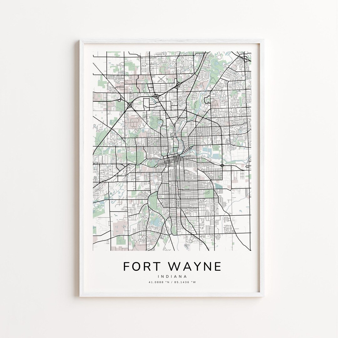 Fort Wayne Indiana Map Print – Detailed Street Map Wall Art, Modern ...