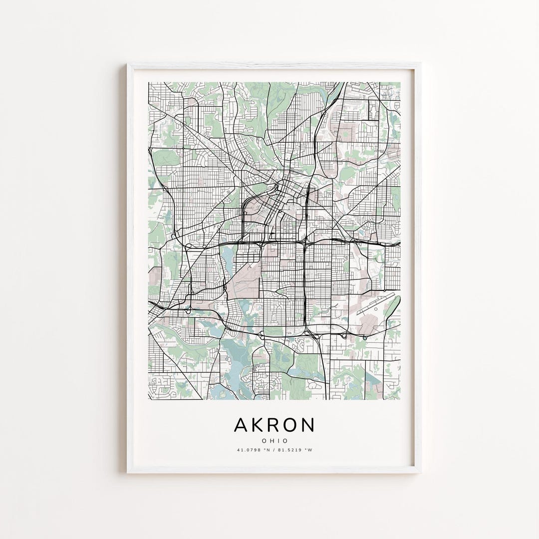 Akron Ohio Map Print – Detailed Street Map Wall Art, Modern City Map ...