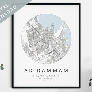 Ad Dammām Map Print | Map of Ad Dammām | Ad Dammām Saudi Arabia City ...