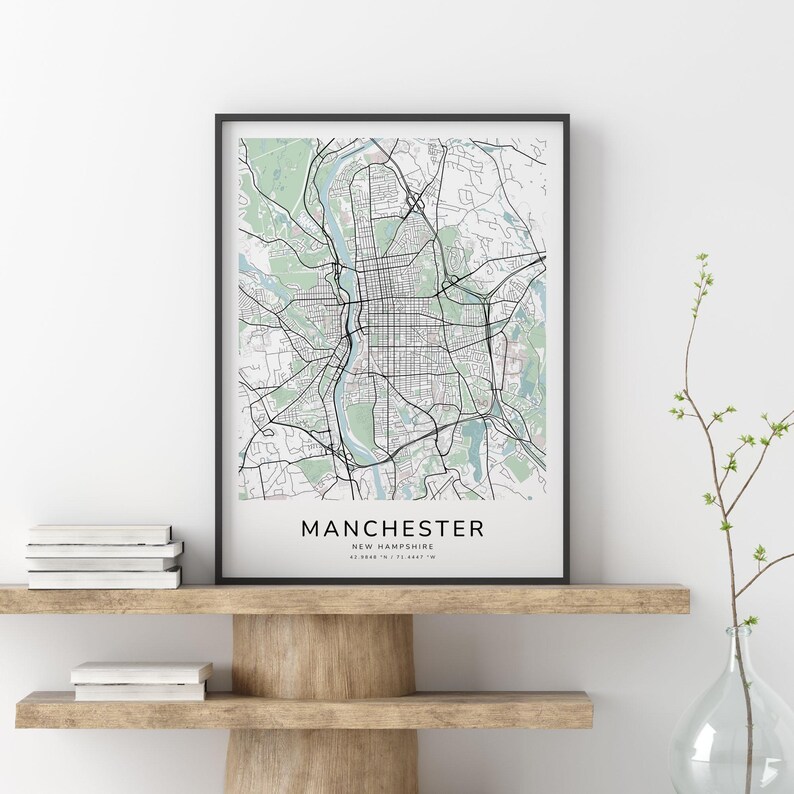 Manchester New Hampshire Map Print – Detailed Street Map Wall Art ...