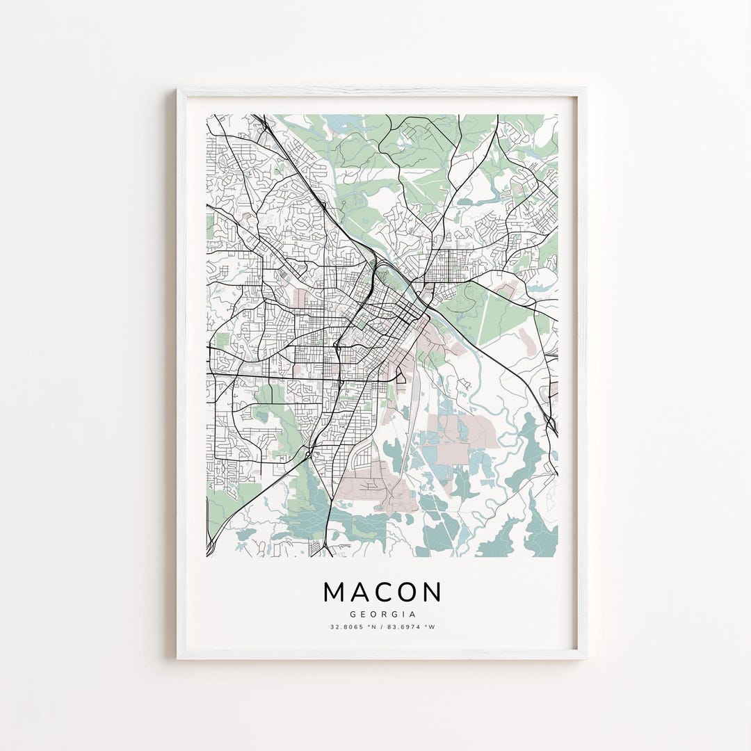 Macon Georgia Map Print – Detailed Street Map Wall Art, Modern City Map ...