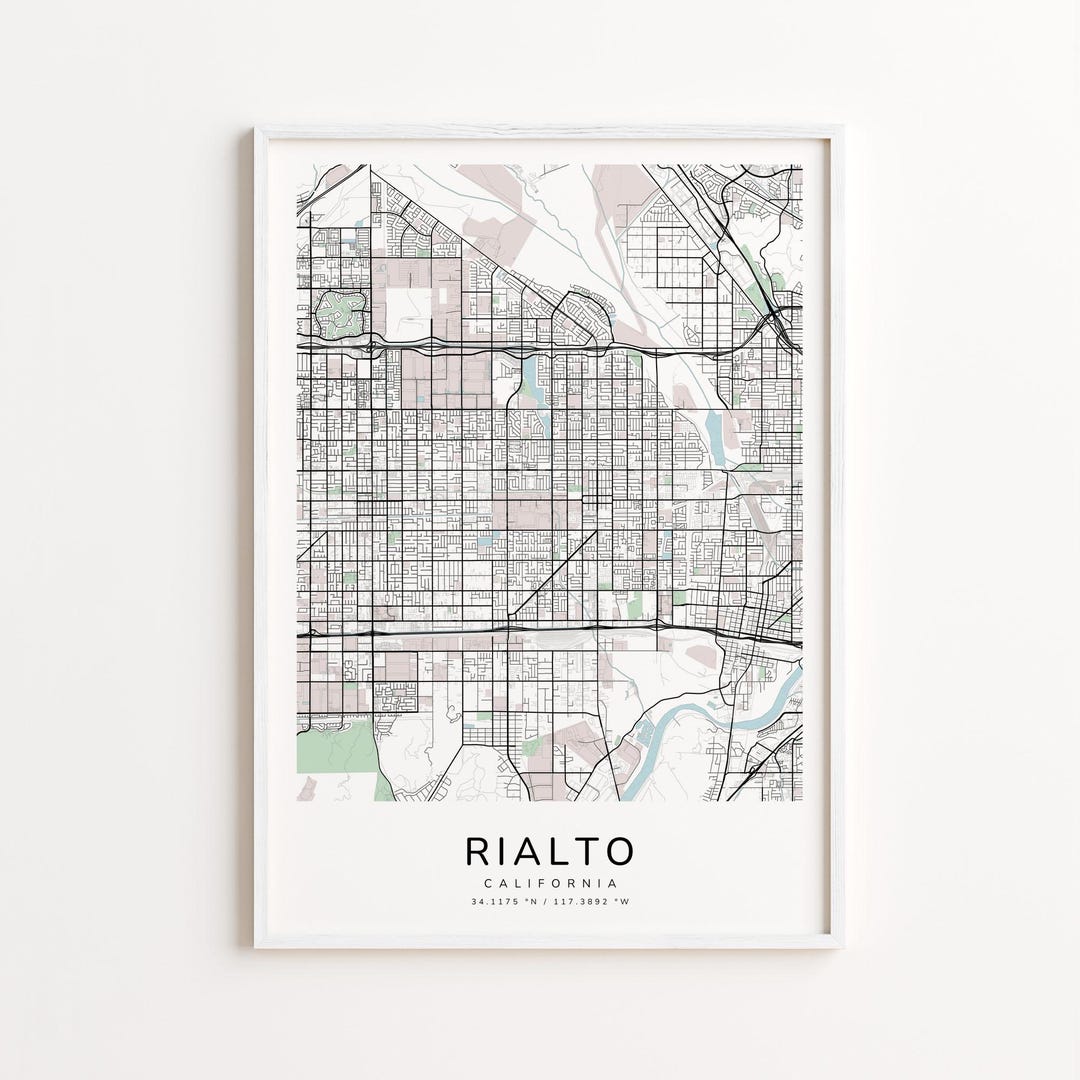 Rialto California Map Print – Detailed Street Map Wall Art, Modern City ...