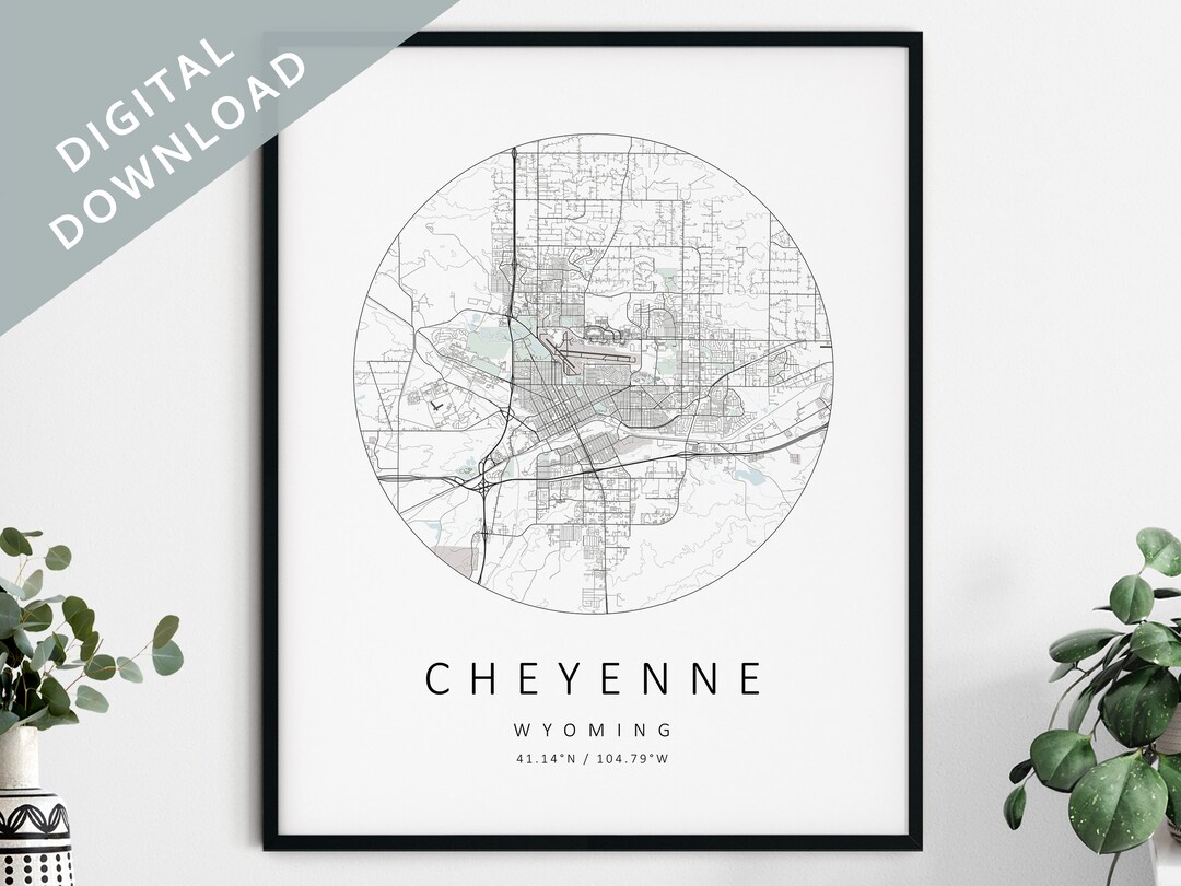Cheyenne Map Print | Map of Cheyenne | Cheyenne Wyoming City Map Art ...