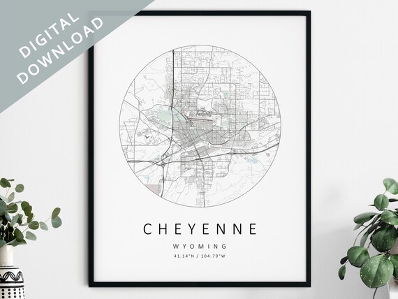 Cheyenne Map Print Map of Cheyenne Cheyenne Wyoming City - Etsy