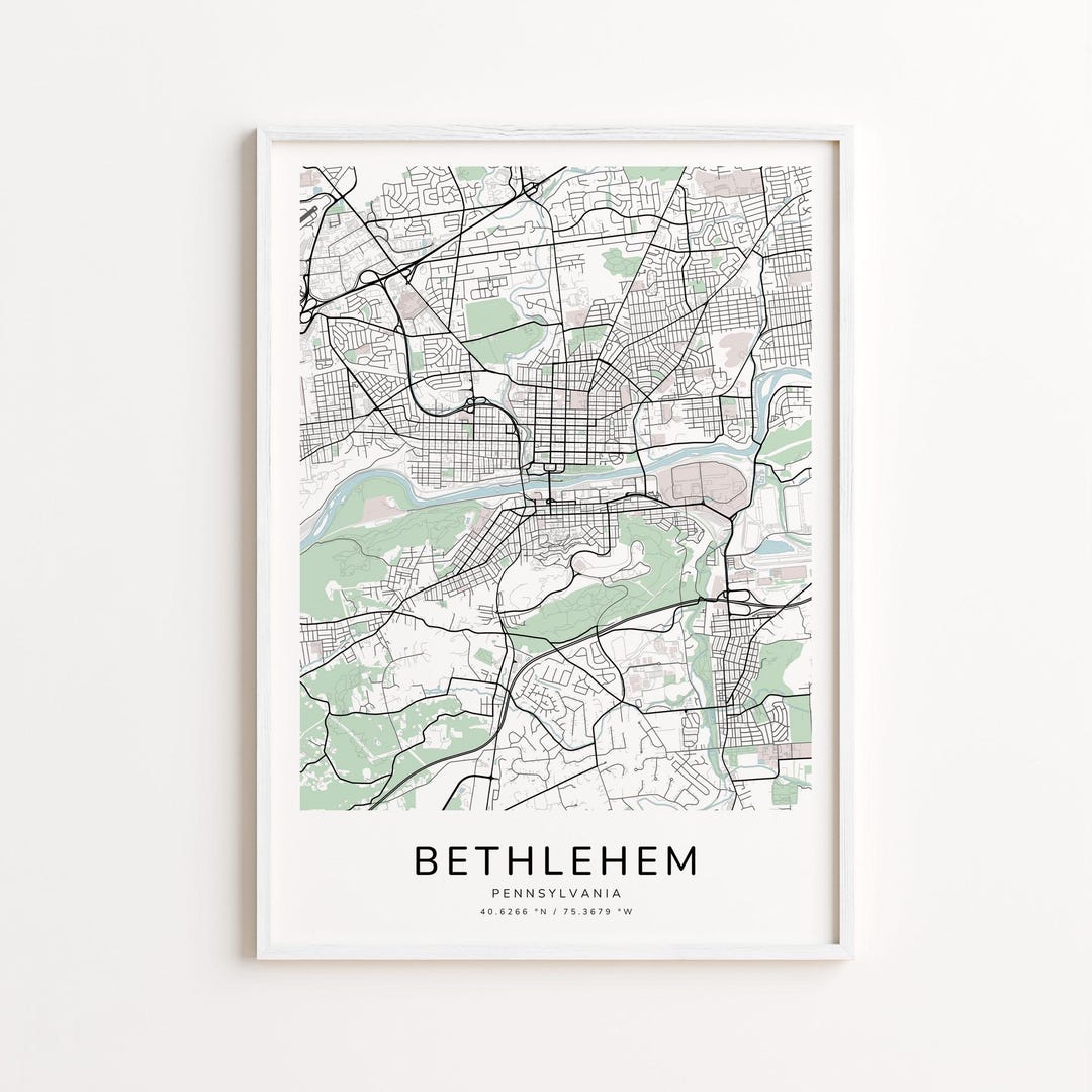 Bethlehem Pennsylvania Map Print – Detailed Street Map Wall Art, Modern ...