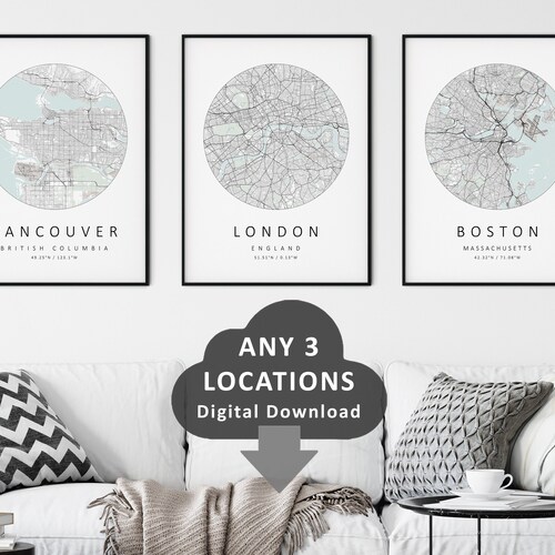 Personalized Set of Three Map Prints Custom Locations City Map - Etsy