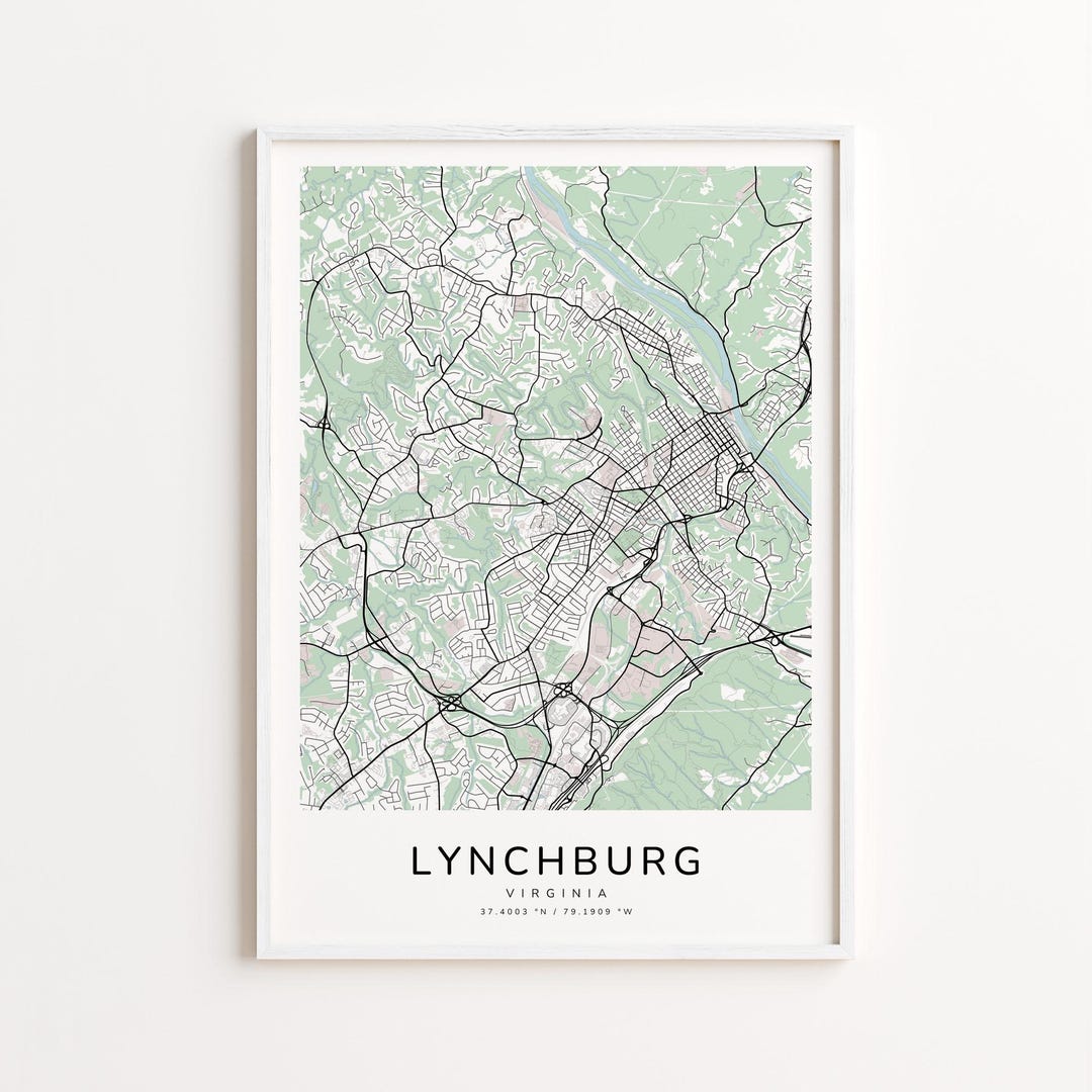 Lynchburg Virginia Map Print – Detailed Street Map Wall Art, Modern ...
