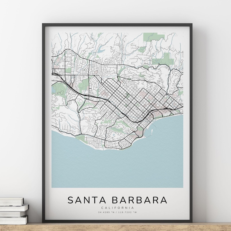 Santa Barbara California Map Print – Detailed Street Map Wall Art ...