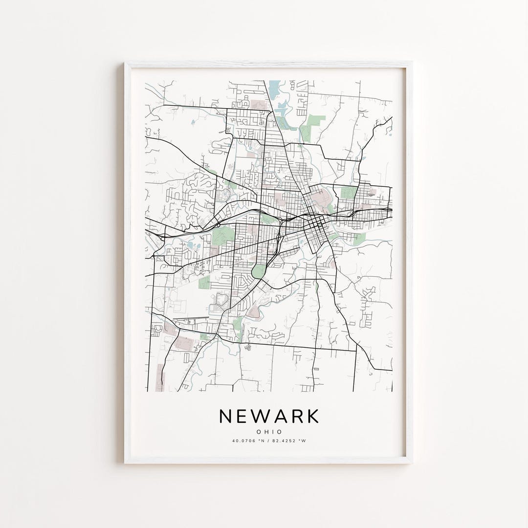 Newark Ohio Map Print – Detailed Street Map Wall Art, Modern City Map ...