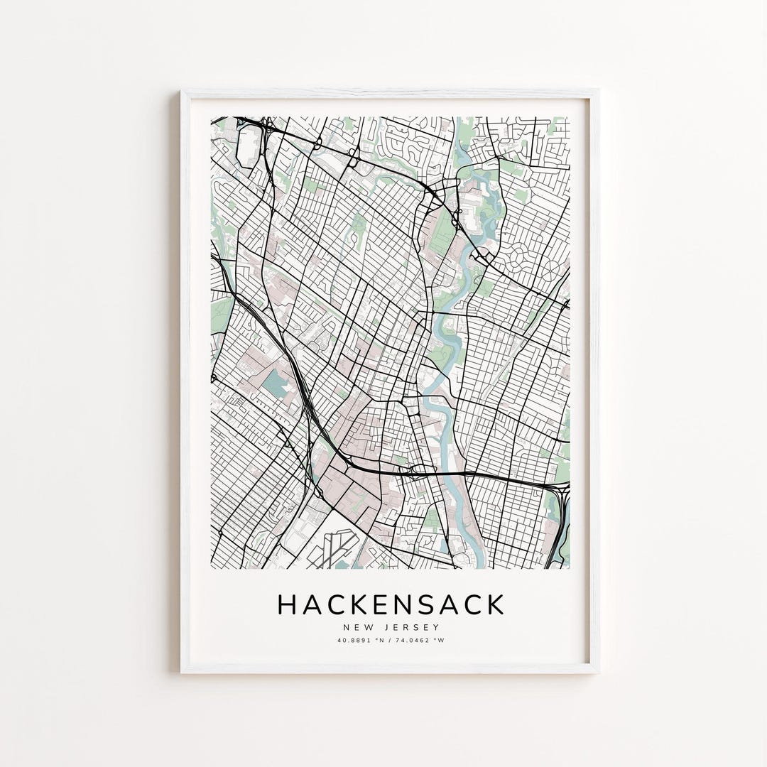 Hackensack New Jersey Map Print – Detailed Street Map Wall Art, Modern ...